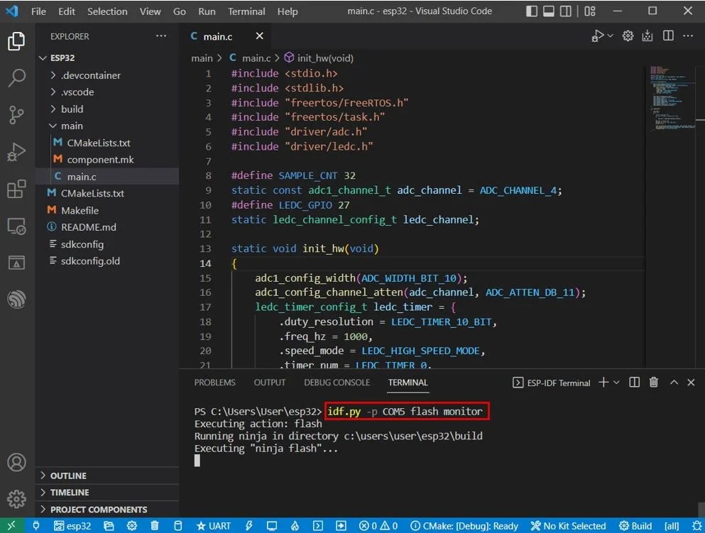 ESP32 PWM ESP-IDF LED Brightness Control Example