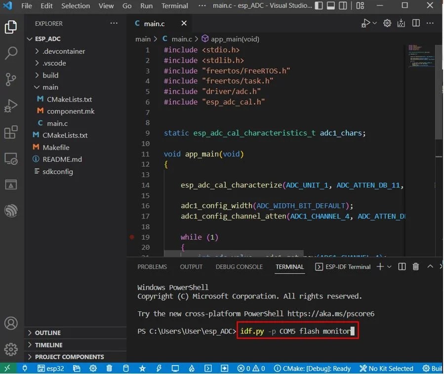 ESP32 ADC with ESP-IDF Measure Analog Inputs