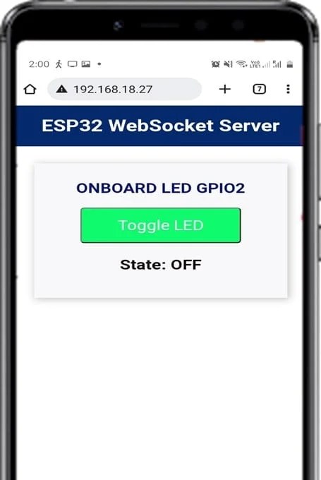 ESP32 ESP-IDF WebSocket Web Server with Toggle LED Example