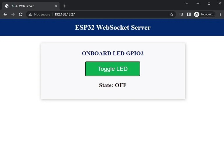 ESP32 ESP-IDF WebSocket Web Server with Toggle LED Example