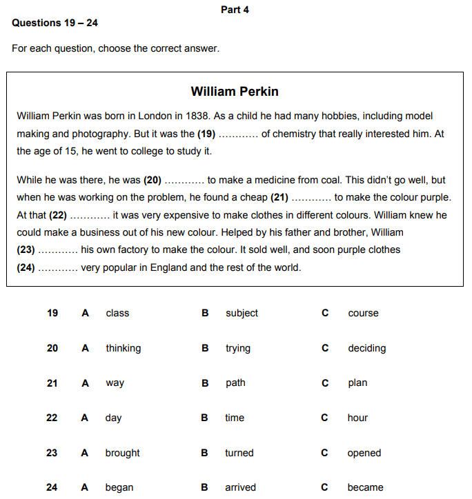 |EE-024d| A2: Key – Reading [Part 4: Multiple-Choice Cloze] - Exam Seekers