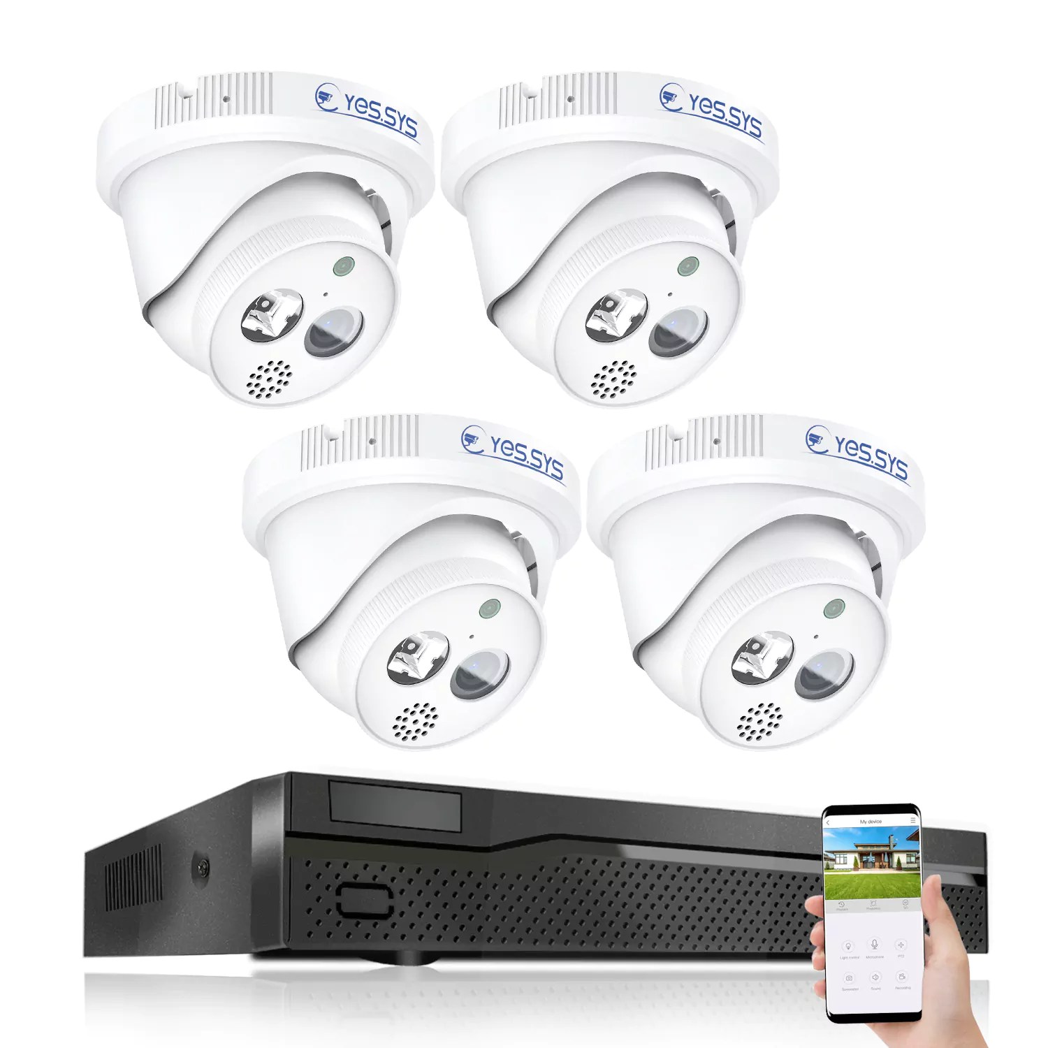 4pcs 5MP Two-way Audio Camera POE System - Security Camera System