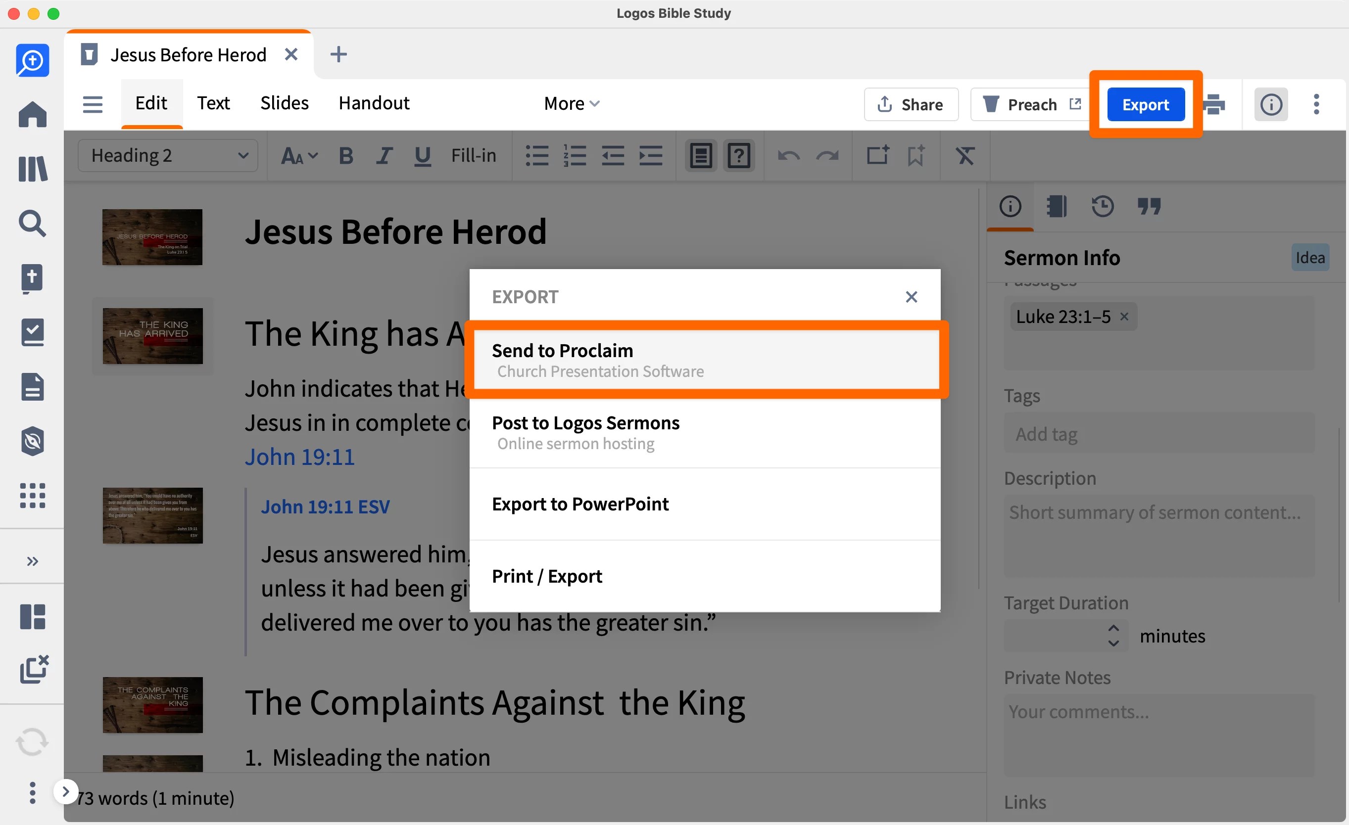 How Do I Export My Logos Sermon To Proclaim Proclaim