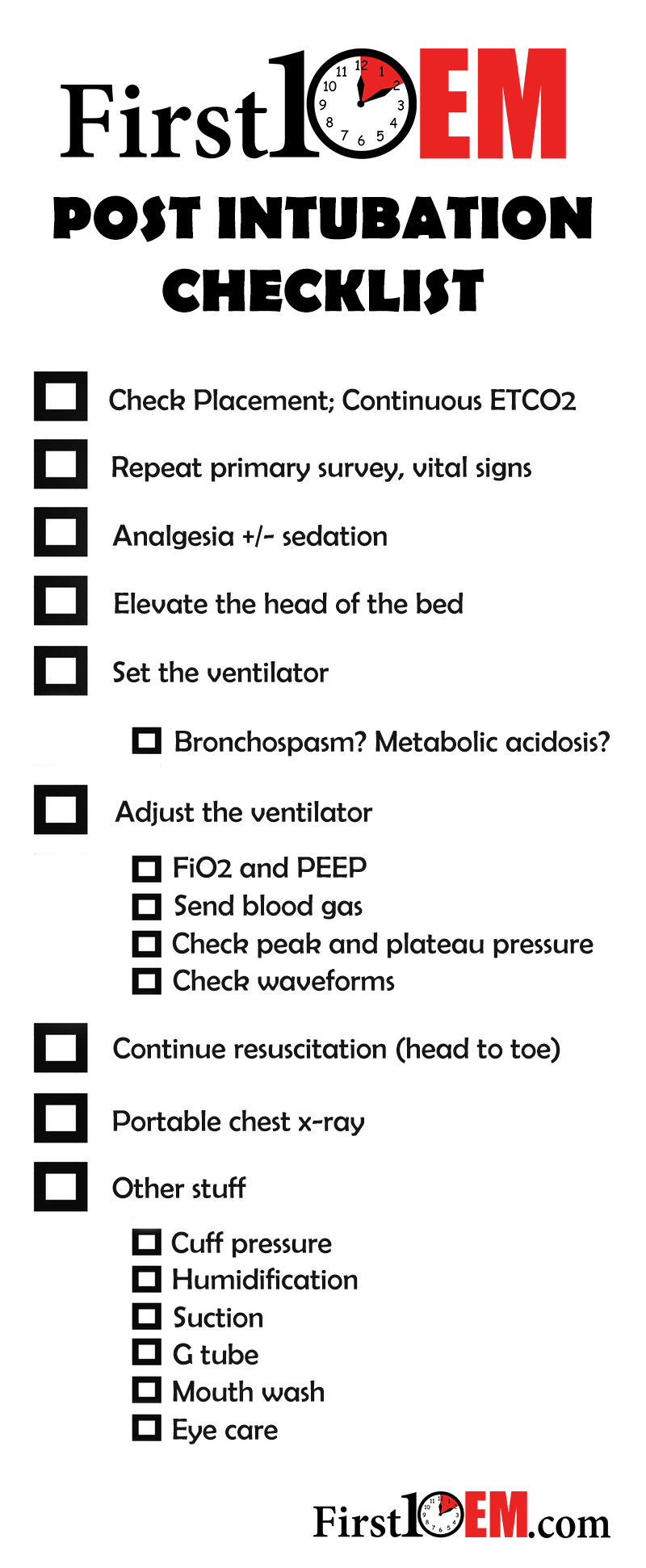 Emergency Airway Management Part 5: Post intubation care - First10EM