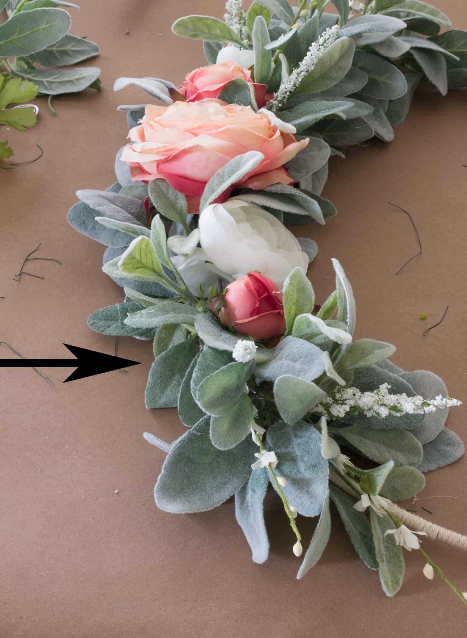 Lamb's Ear and Rose Asymmetrical Spring Wreath | DIY Floral Wreath