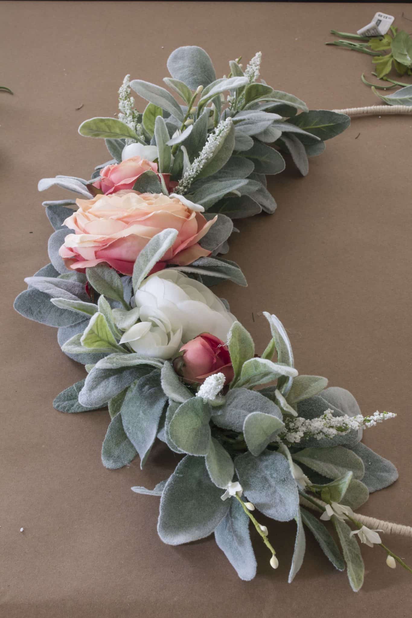 Lamb's Ear and Rose Asymmetrical Spring Wreath | DIY Floral Wreath