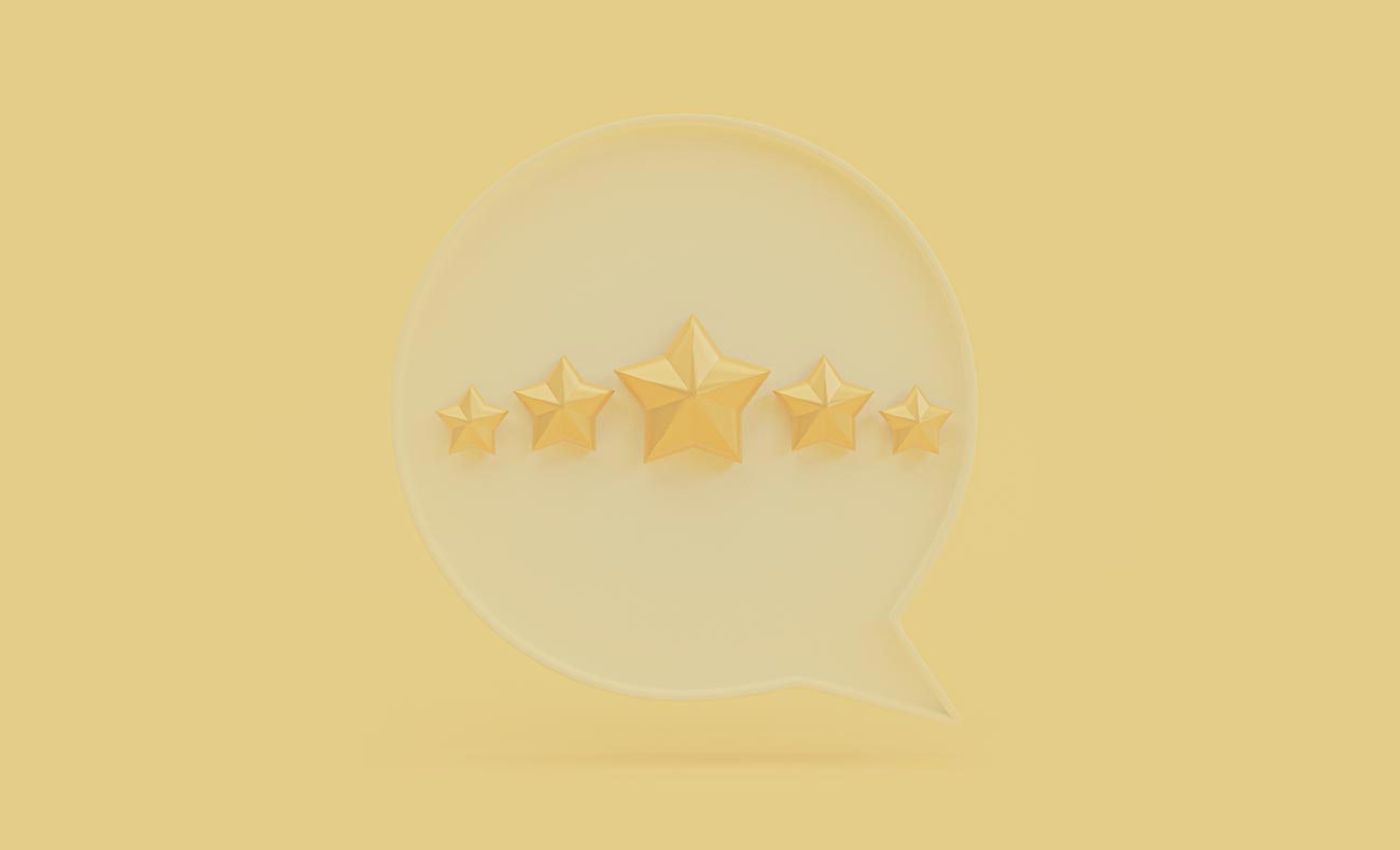 Five golden stars inside white message box for client excellent ...