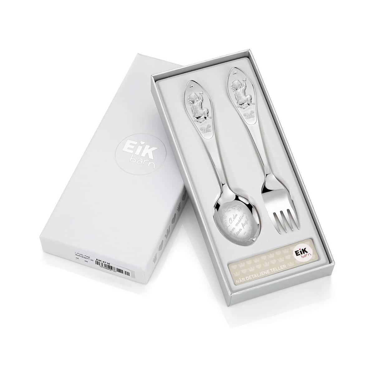 EIK Barn - Du som metter liten fugl Bestikksett i sølv, til pike - F. Lohne