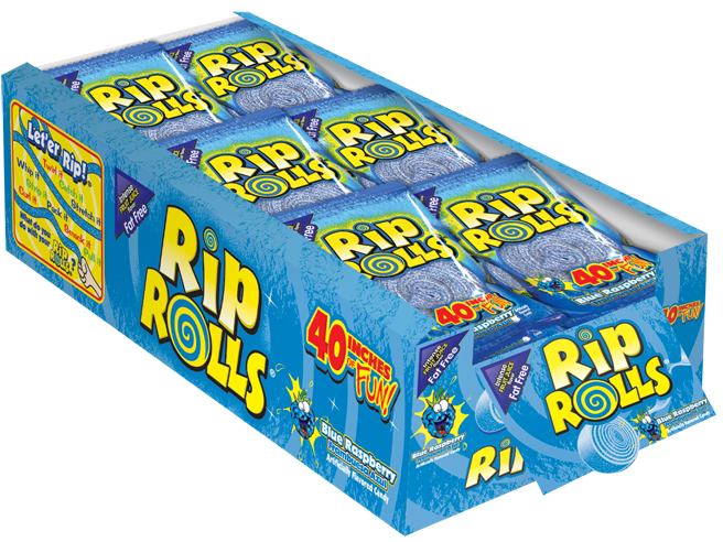 Rip Rolls Blue Raspberry Display Carton | The Foreign Candy Company