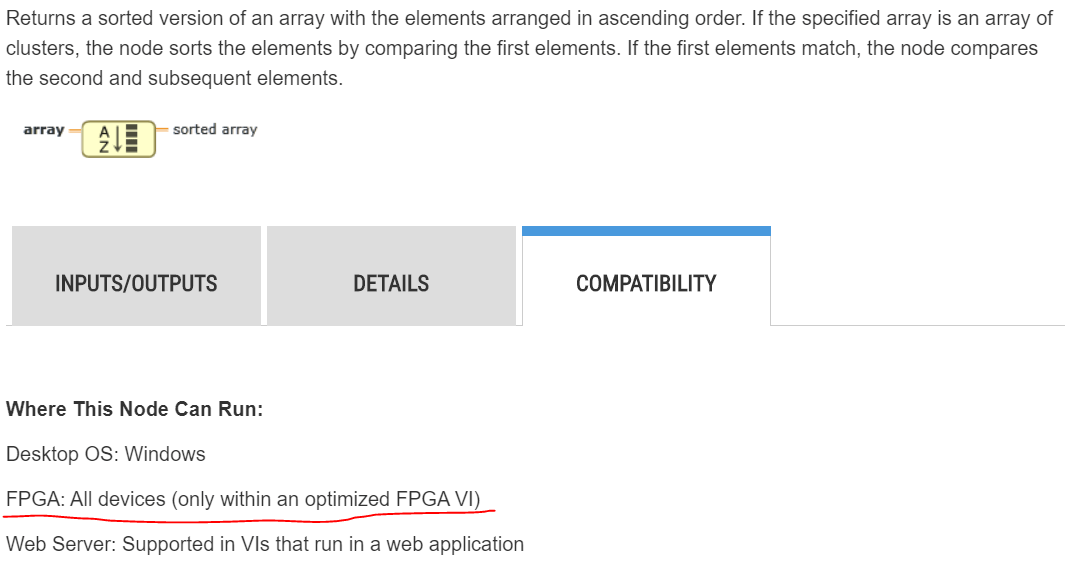Sort 1d Array On An Fpga Functionality In Labview Vs Labview Nxg Ni