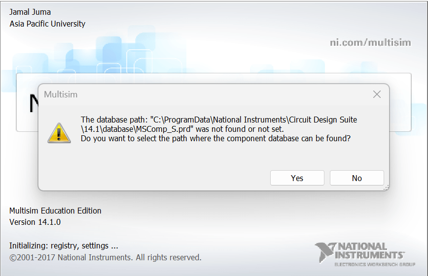 Failure To Access Multisim Component Database Ni Community