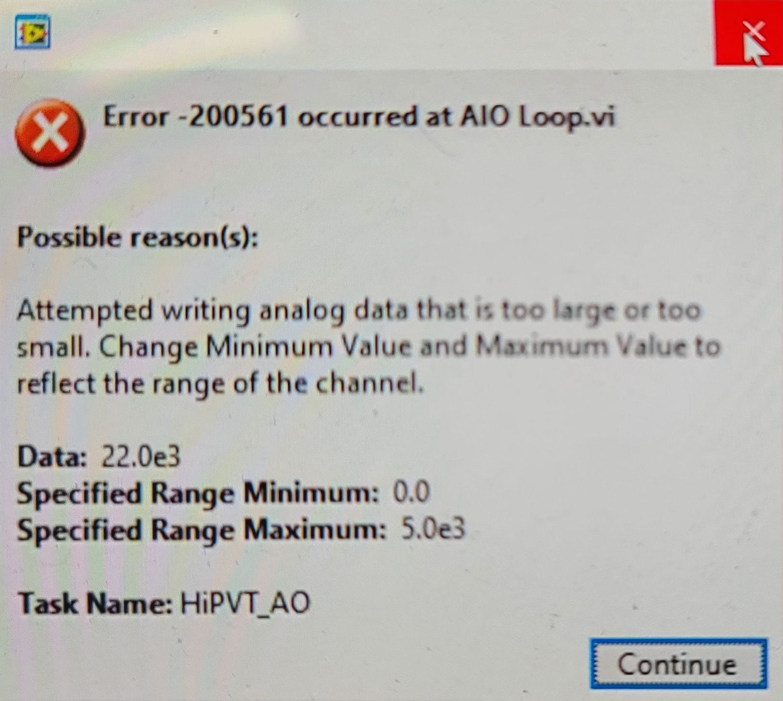 How Do I Stop This Error Error 200561 And Resume The Labview Program