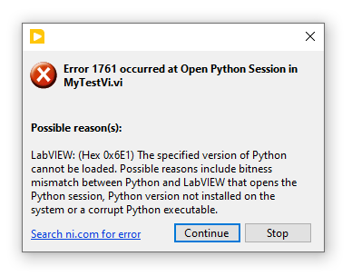 Solved Issue With Python In Labview Errors 1761 Or 1671 Ni Community