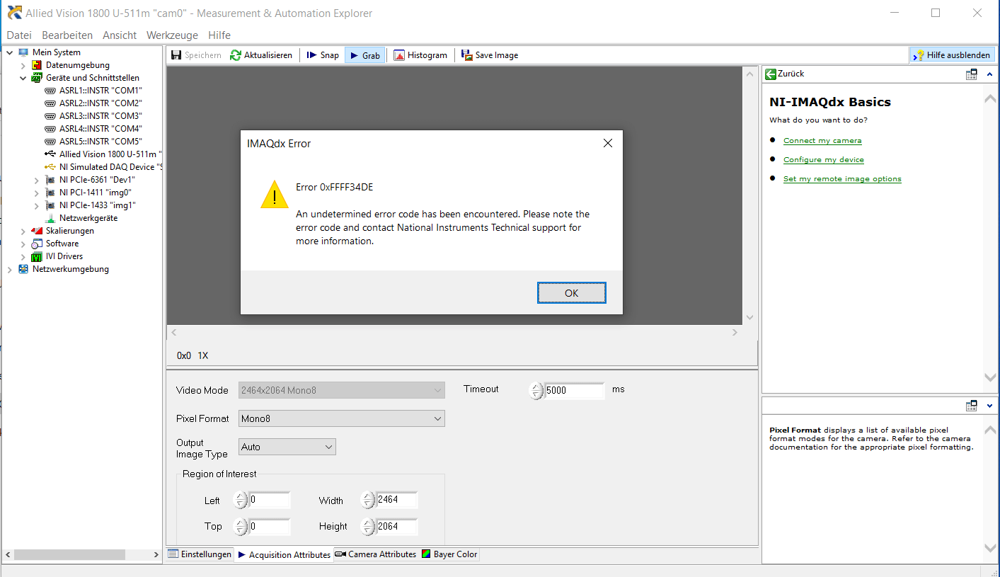 Error 0xffff34de When Attempting To Use Camera Via Ni Max Ni Community