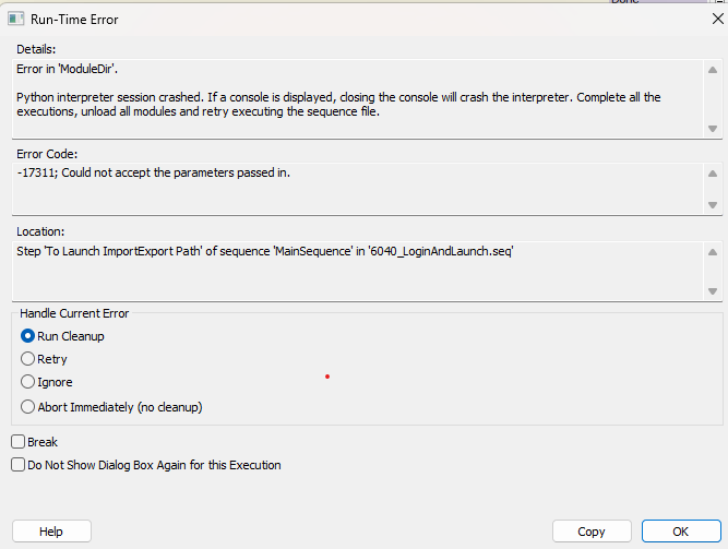 I See A Python Interpreter Crash Error On Running A Sequence With
