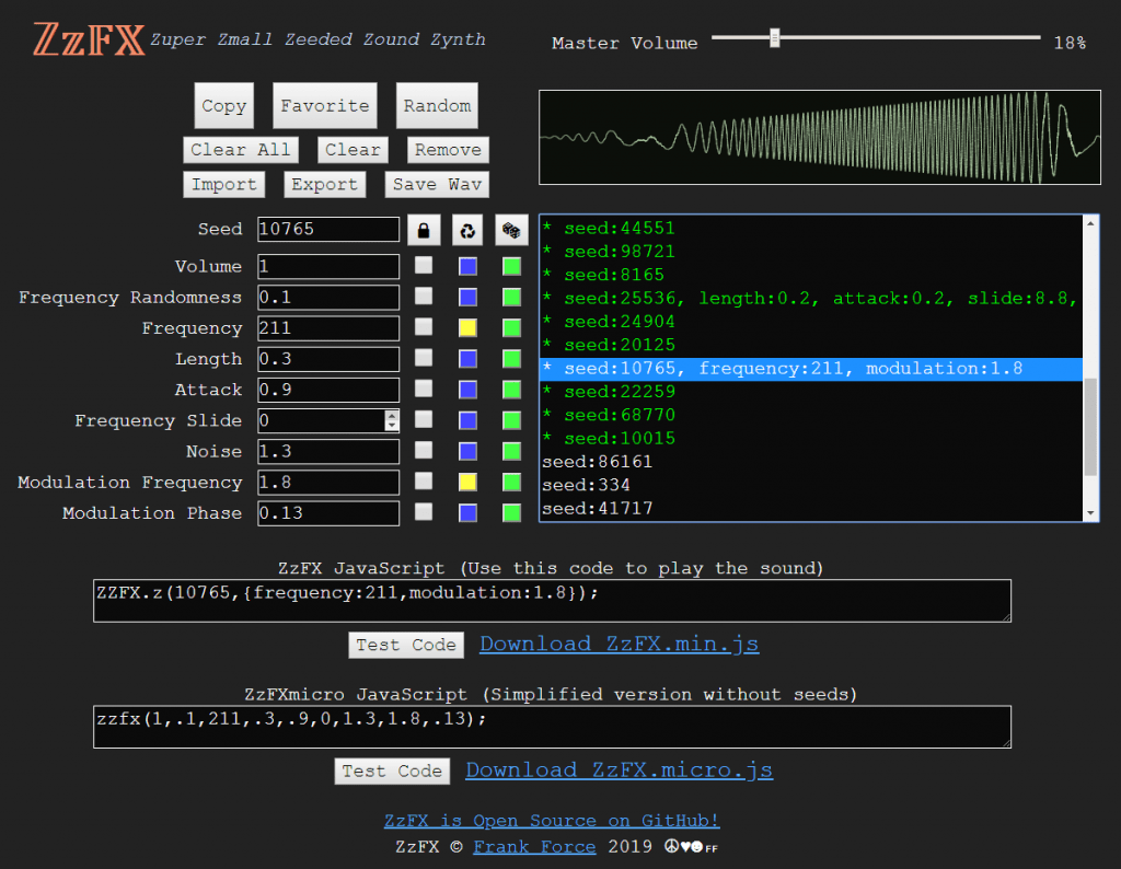 ZzFX – Zuper Zmall Zeeded Zound Zynth – Killed By A Pixel