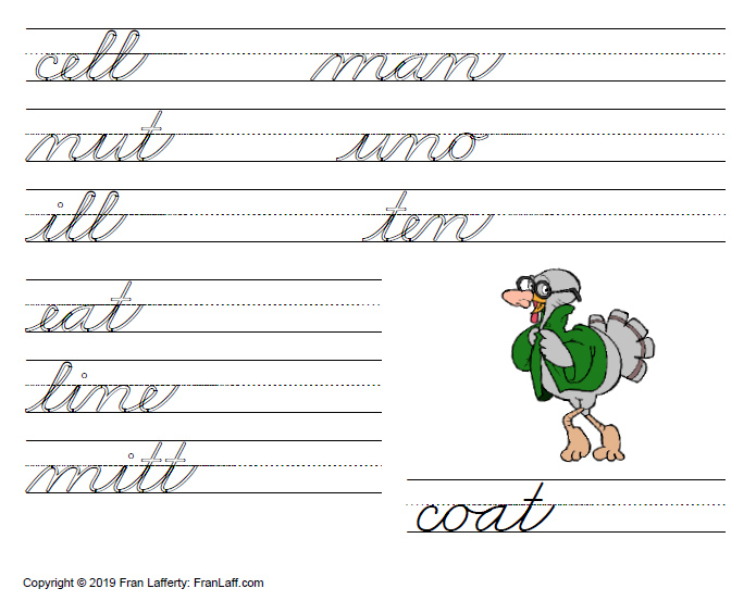 First Year Cursive: Zaner Bloser style font – FranLaff.com