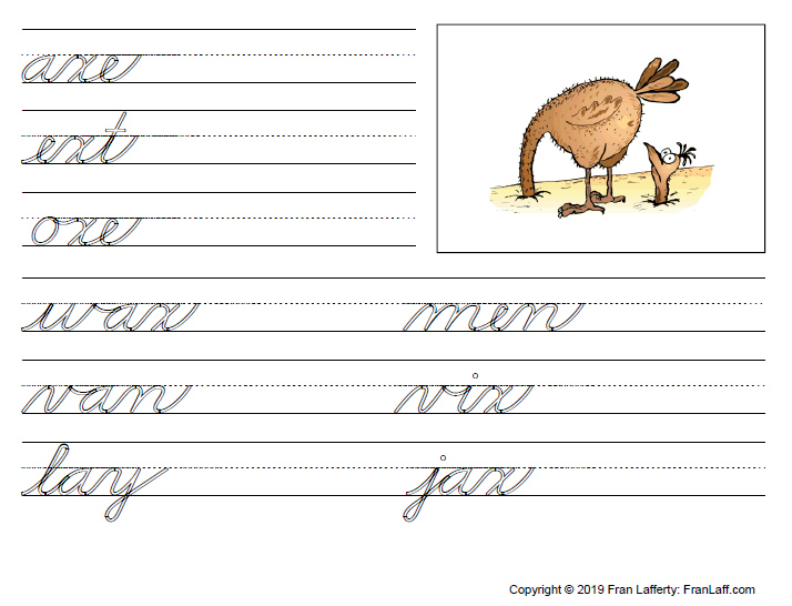 First Year Cursive: Zaner Bloser style font – FranLaff.com