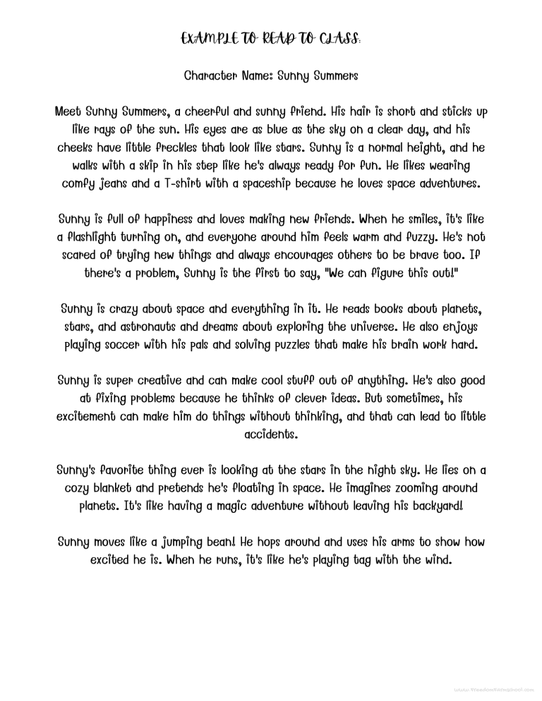 Printable Lesson Plan: Creating Imaginary Characters with Descriptive ...
