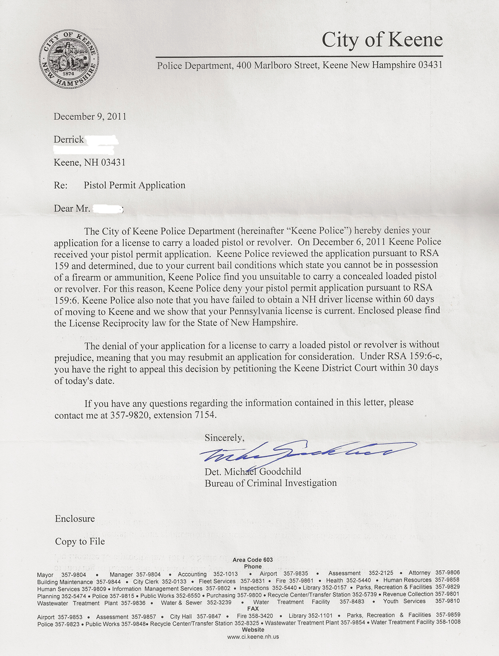 Keene PD Illegally Denies Pistol License | Free Keene