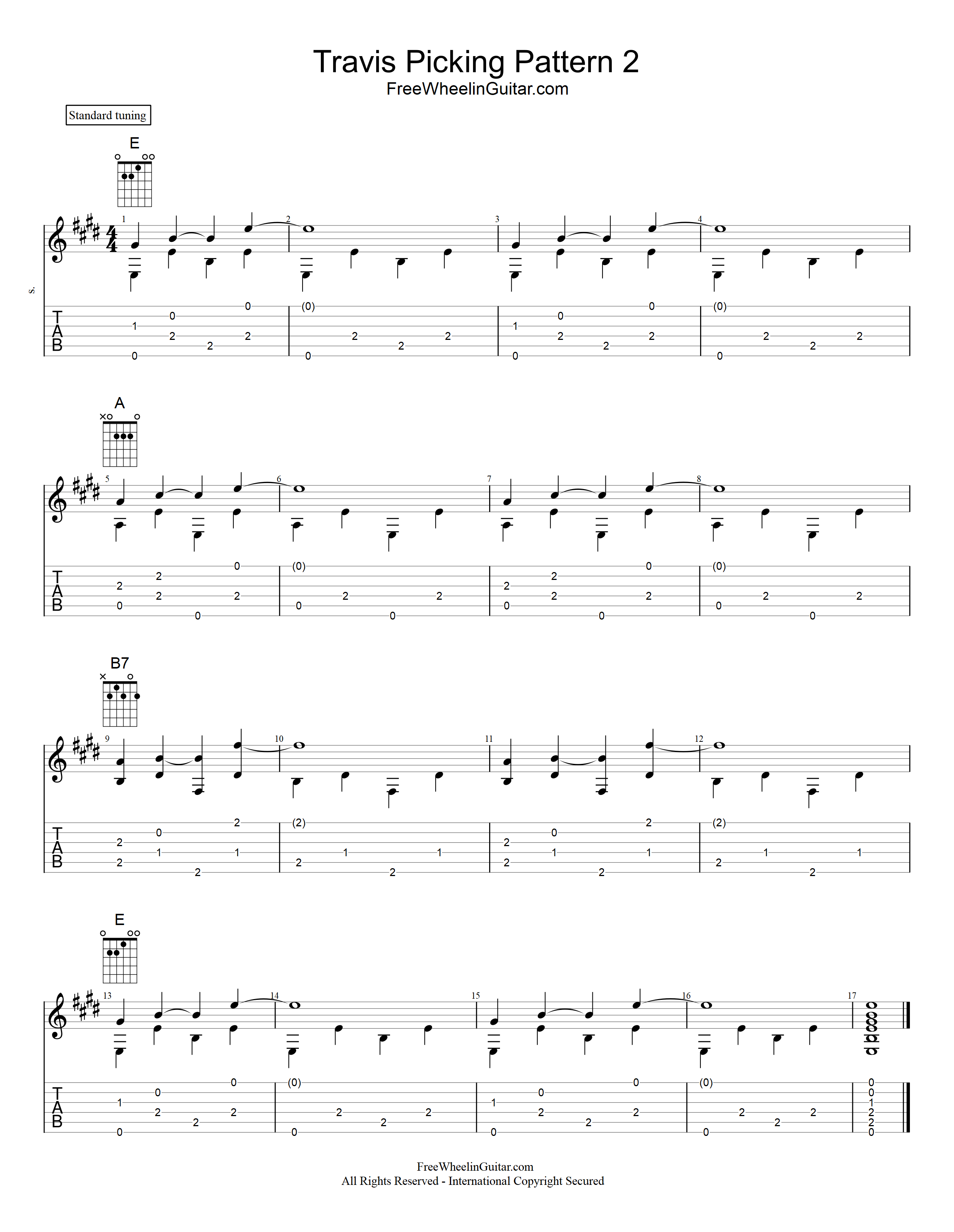 Two Basic Travis Picking Patterns - Tab - FreewheelinGuitar.com