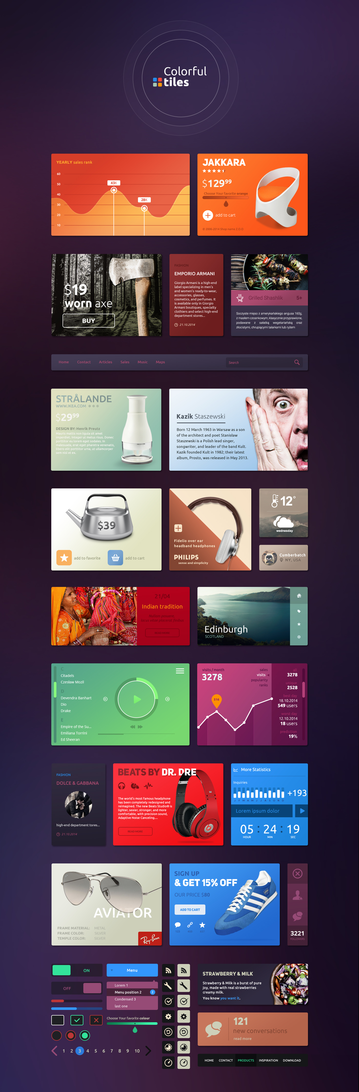 Colorful Tiles UI Kit - - Fribly