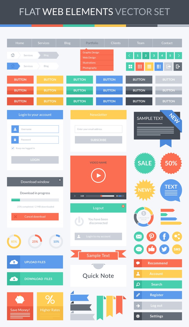 Flat Web Elements Vector Set - - Fribly