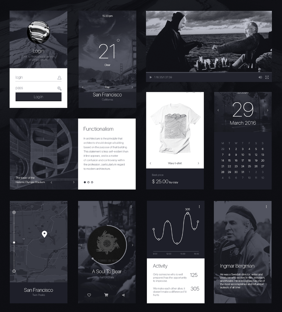 mOnochrome - Free UI Kit - Freebies - Fribly