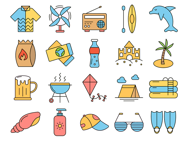 Summer Vector Icon Set - AI, EPS and PNG Free Icons - Icons - Fribly
