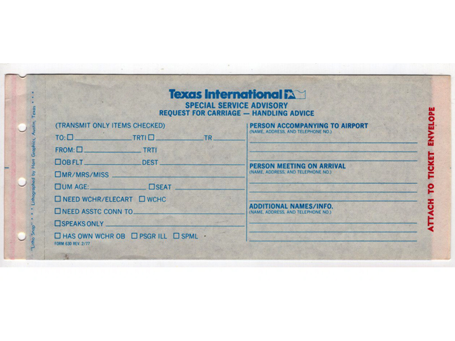 Texas International Special Handling Passenger Ticket » Gate 72