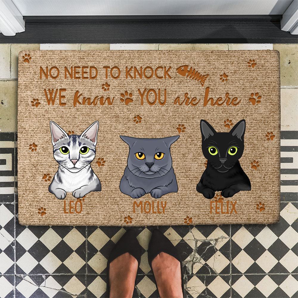 Personalized Cat Doormat, No Need To Knock We Know You Are Here Doormat ...