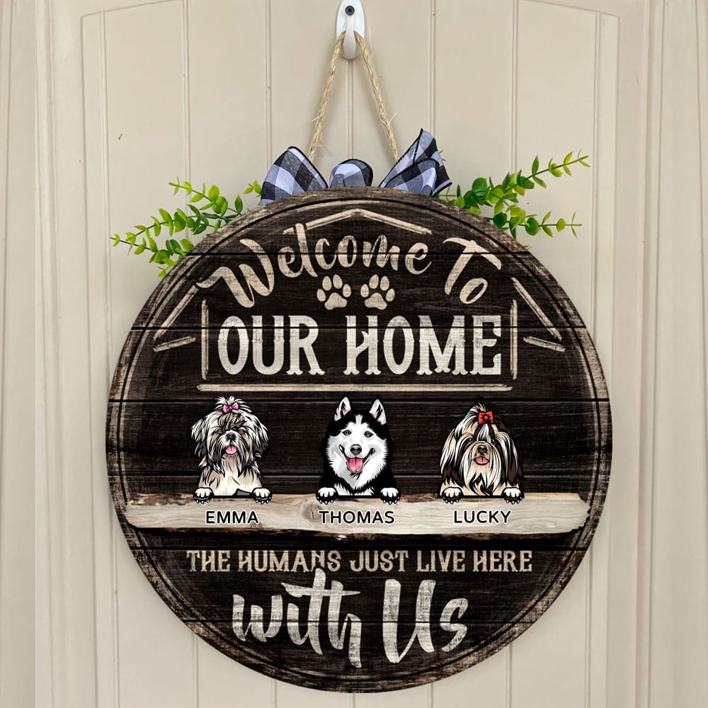 Welcome To Our House Wooden Door Hanger, Personalized Dog Breeds Door ...
