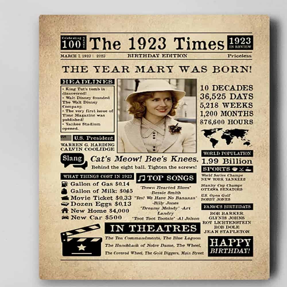 The 1923 Times Birthday Edition Personalized Canvas/Poster, Birthday ...