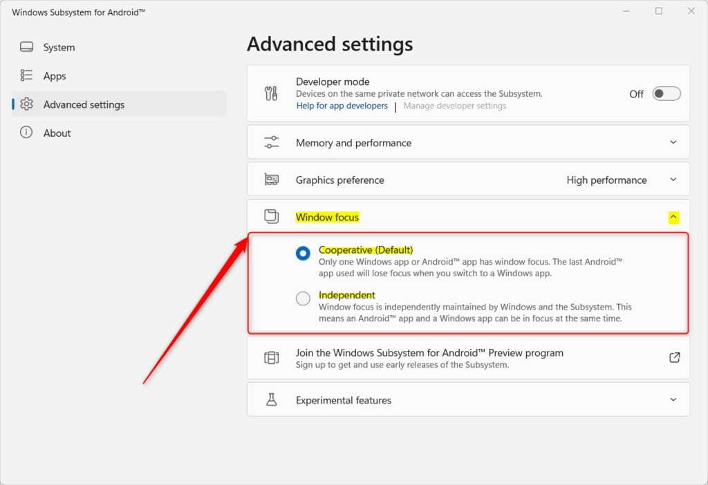 How to Change WSA Window Focus Behavior for Apps in Windows 11 - Geek Rewind