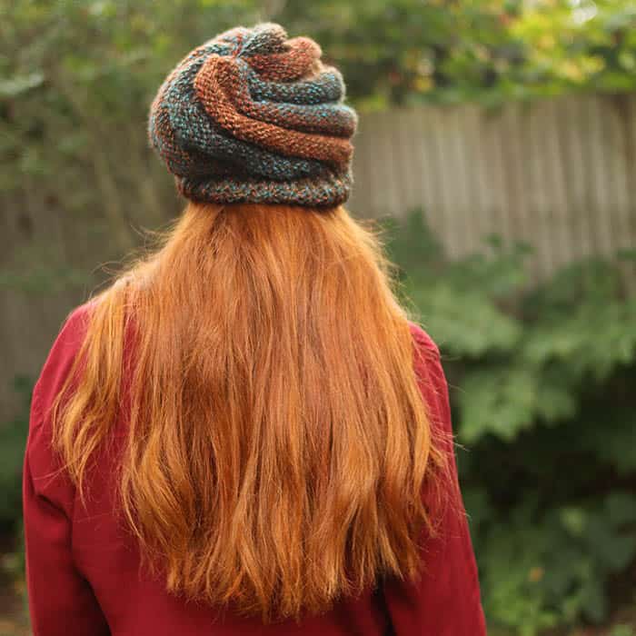 Flat knit hat beginner knitting pattern by Gina Michele