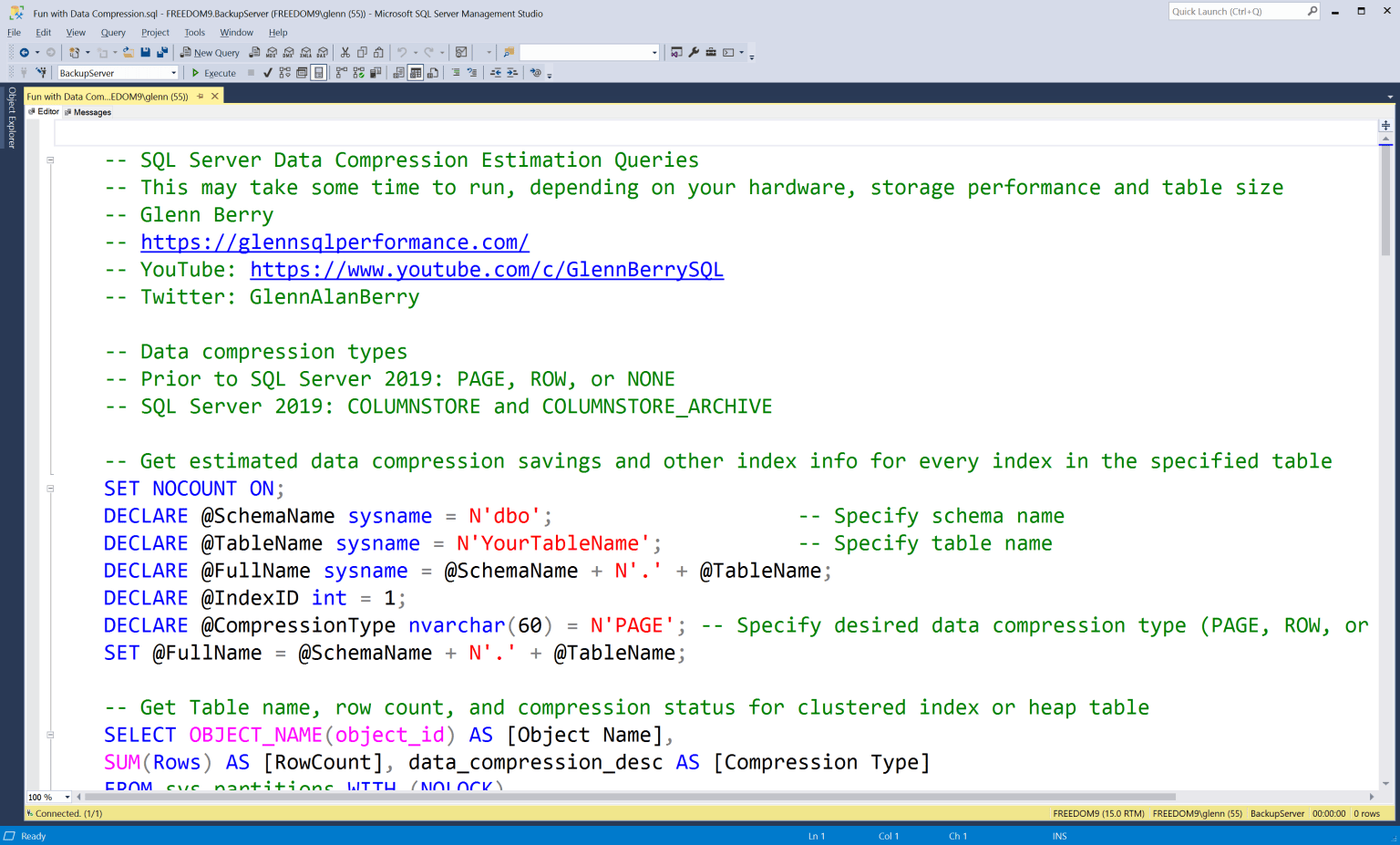 Estimating Data Compression Savings In Sql Server Glenns Sql Server 4579