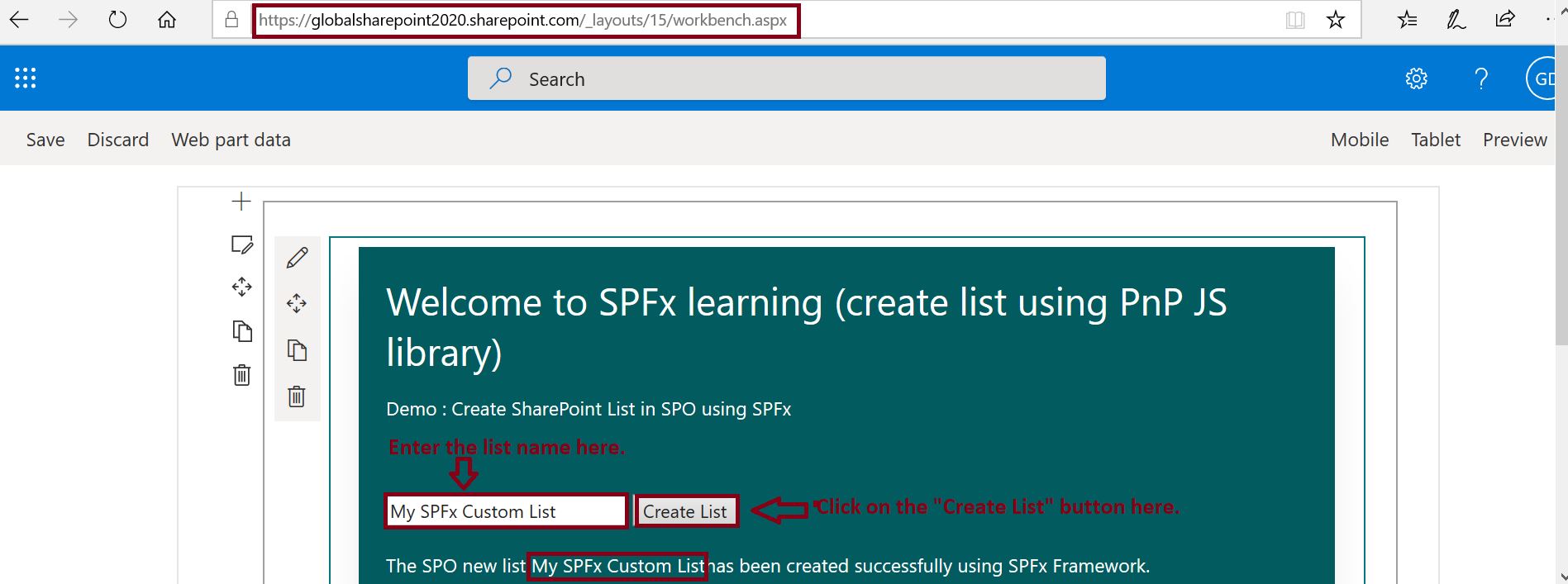 Create List in SharePoint Online using SPFx (SharePoint Framework) - Global SharePoint