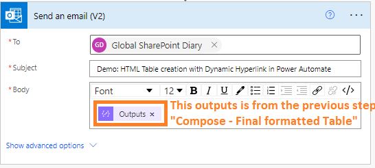 Using Power Automate create HTML table with Dynamic Hyperlink - Global SharePoint