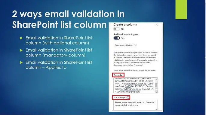2 ways email validation in SharePoint list column - Global SharePoint Diary