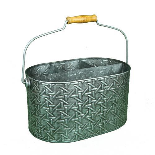 Galvanized Metal Caddy with Wooden Handle 13H X 7 X 8 | Globedecor