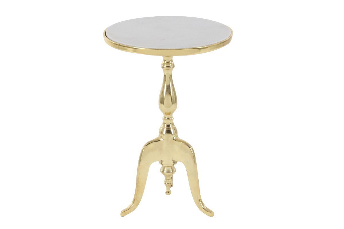 Gold Metal Accent Table with White Marble Top 22″ | Globedecor