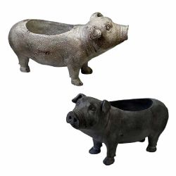 Unique Rustic White and Gray Pig Planter Set of 2 | Globedecor