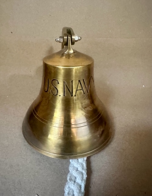 Antique Gold Brass US Navy Bell with Rope Tassel, 7" | Globedecor