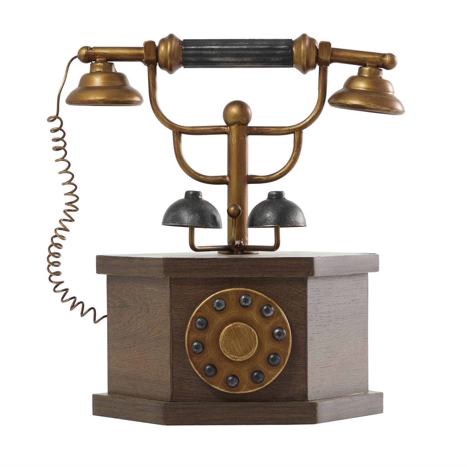 Copper Metal & Wood Antique Style Telephone Corded 13'' | Globedecor