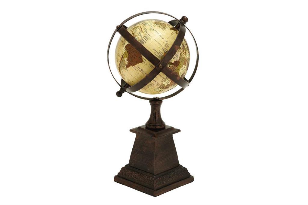 Banded Axis Globe With Brown Pedestal Base, 12" High | Globedecor