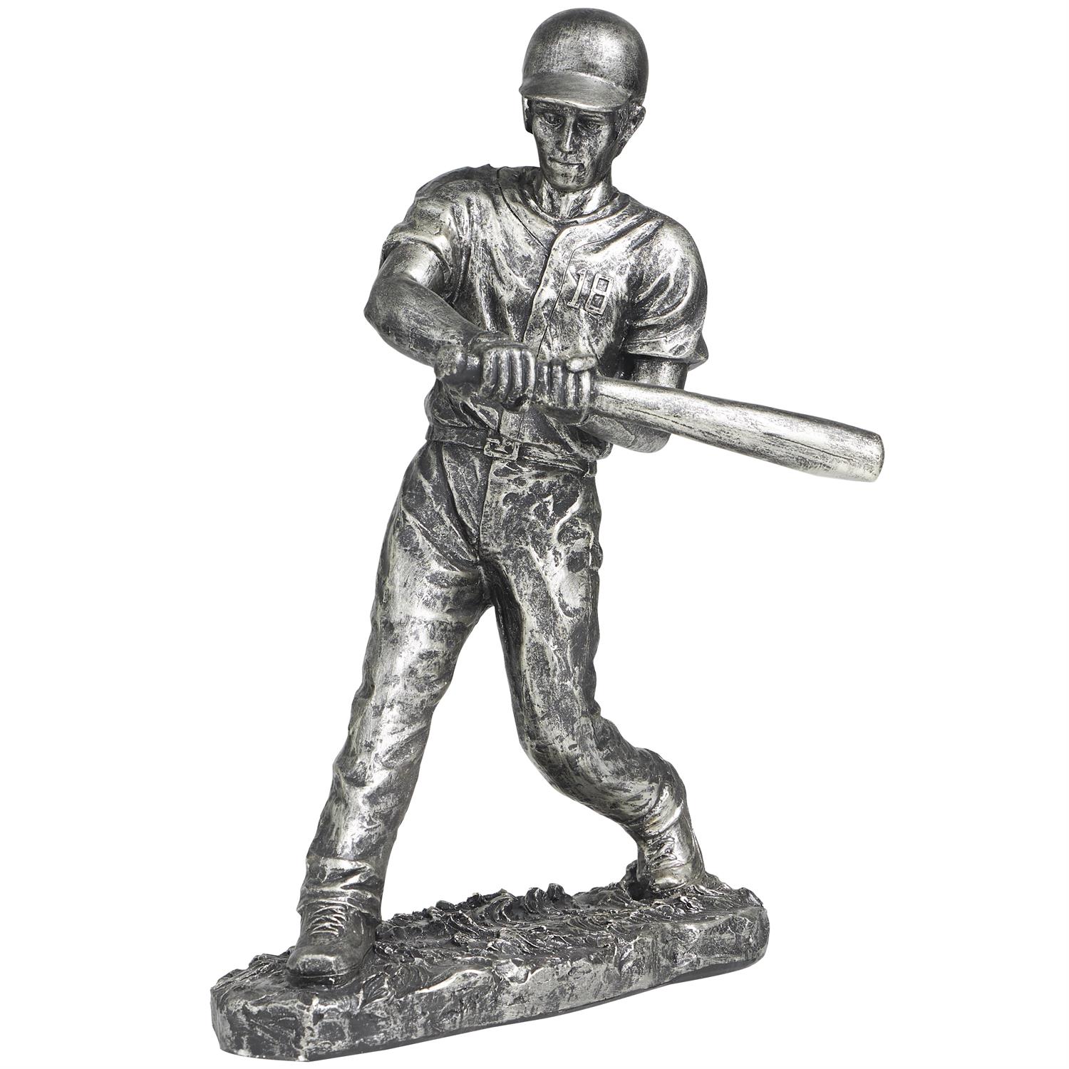 Shop Silver Polystone Baseball Player Sculpture 16″ | Globedecor