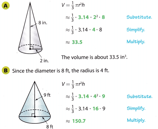 Texas Go Math Grade 8 Lesson 9.2 Answer Key Volume of Cones – Go Math ...