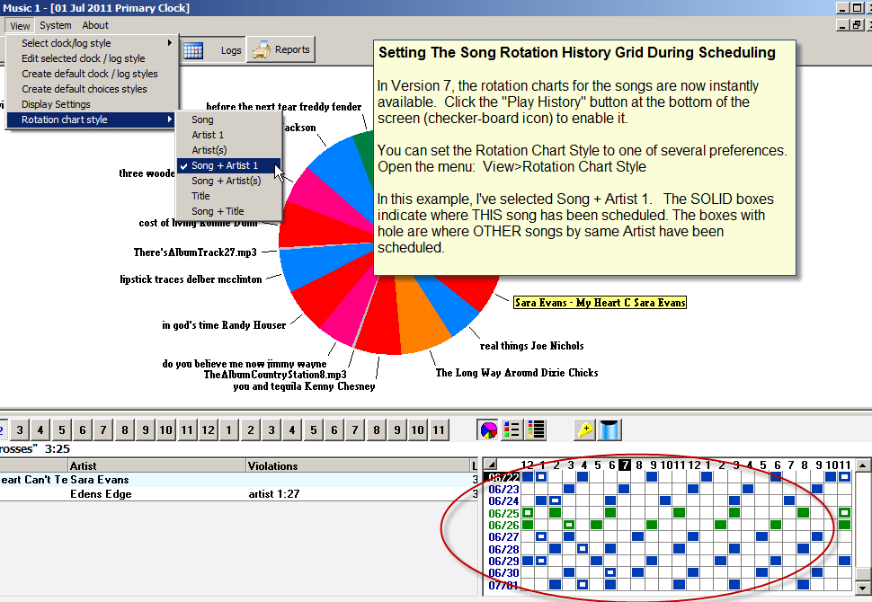 Song Rotation Grid During Scheduling – Music 1, Inc