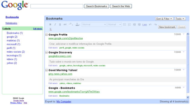 Google Bookmarks ganha nova interface