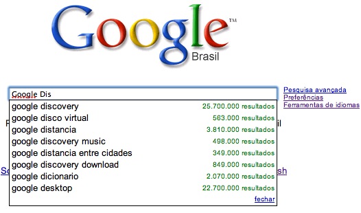 Google Brasil implementa oficialmente sugestões de busca em sua home page